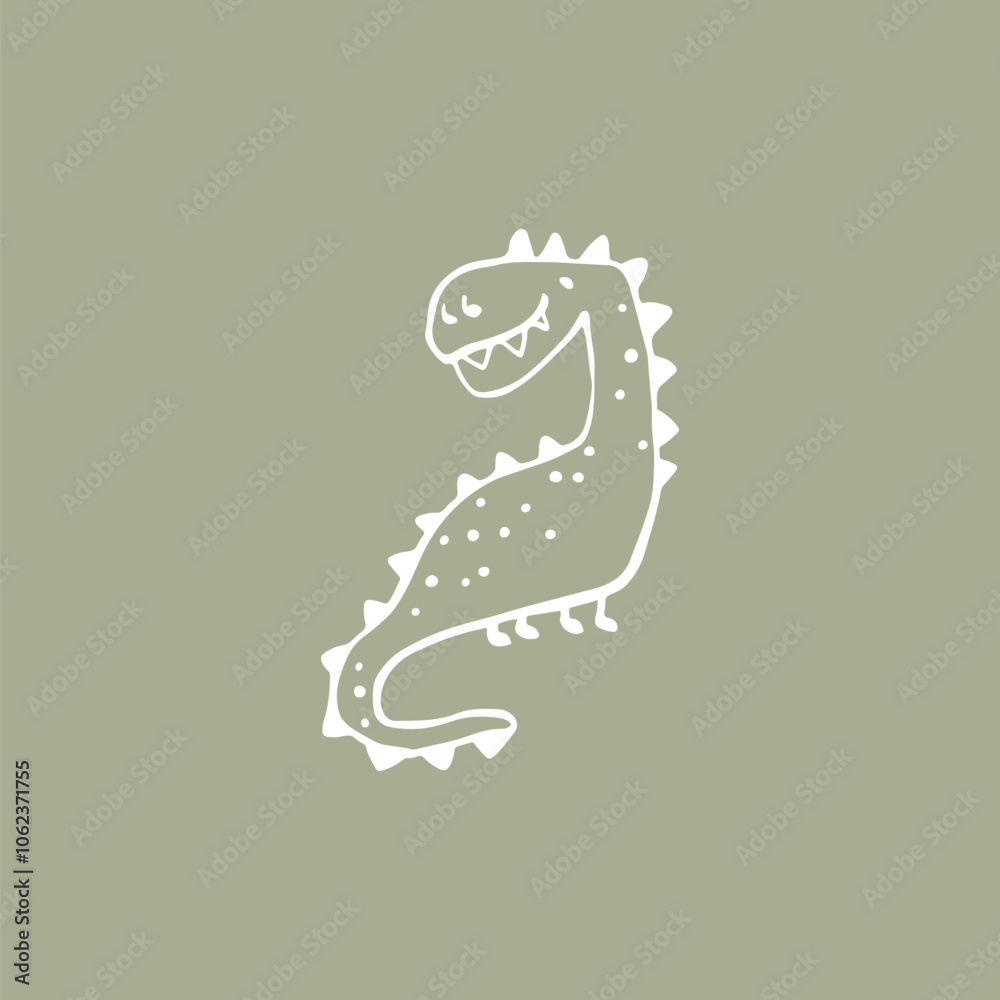Dino hand-drawn vector illustration of a cute dinosaur in a simple ...