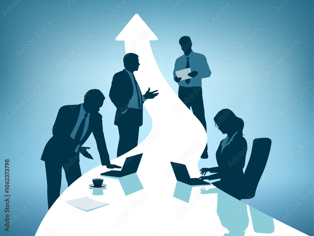 Plan, goal and successful business strategy. Teamwork. Silhouettes ...