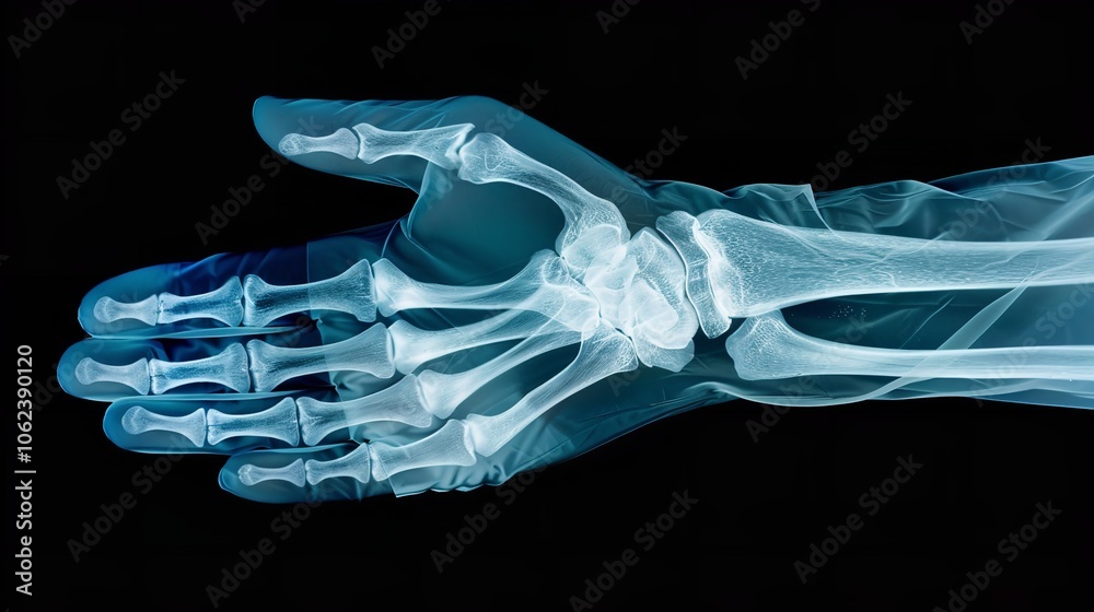 Hand X-ray taken by a professional wearing gloves. Concept of medical ...