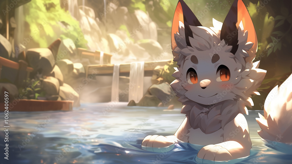 anime digital illustration of traditional japanese hot spring with ...