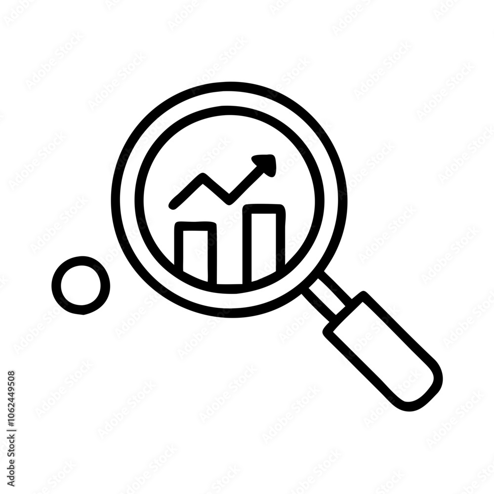 Analytics icon with a magnifying glass over a graph representing data ...