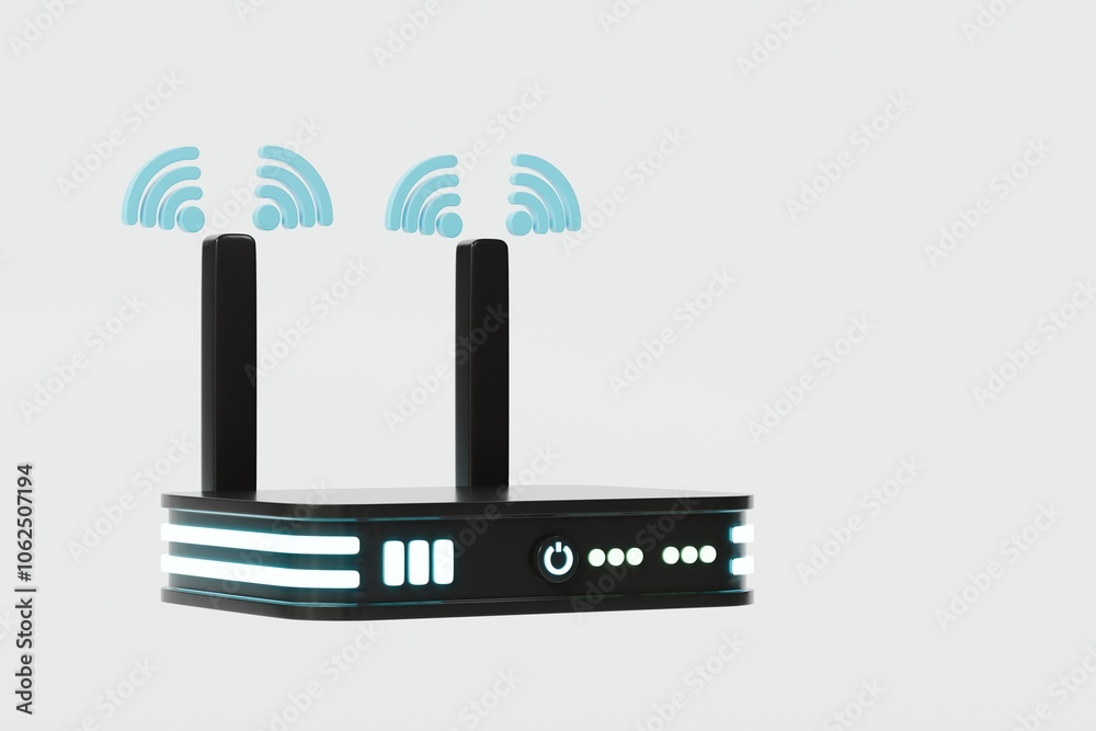 3D Realistic Wireless Internet Router with antennas icon. Minimal ...