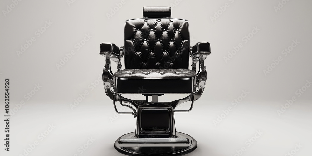 Classic black leather barber chair sitting in empty white room Stock ...