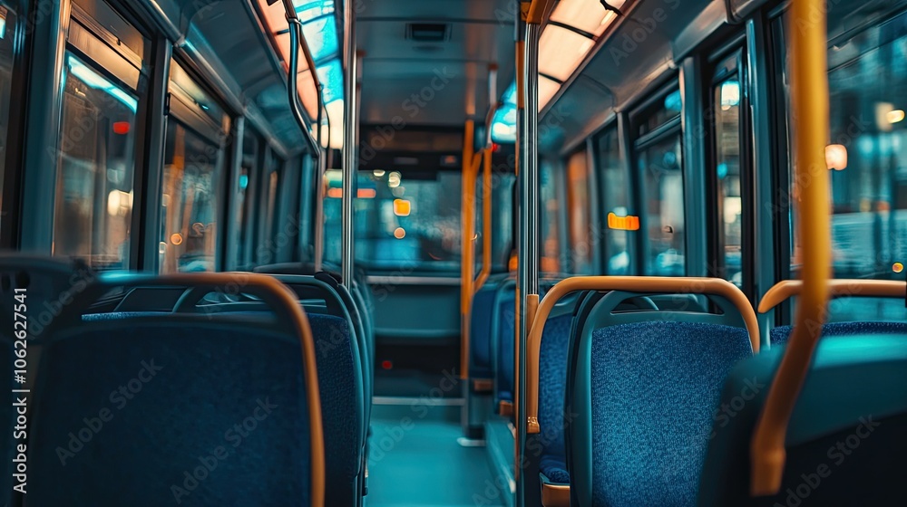 Stock-Illustration „The interior of a public bus with blue seats, shown ...
