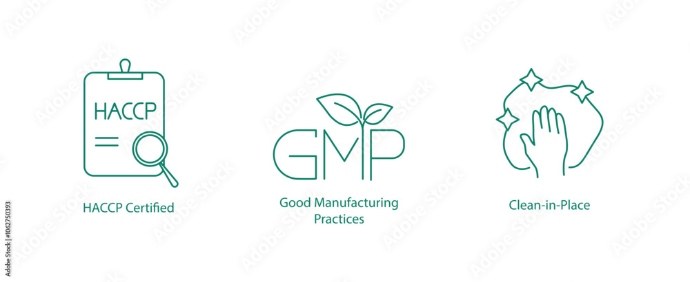 HACCP, GMP, and Clean in Place Vector Icon Set for Food Safety ...