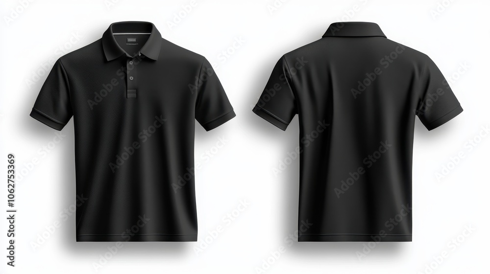 plain black polo shirt mockup design. front and rear view. isolated on ...