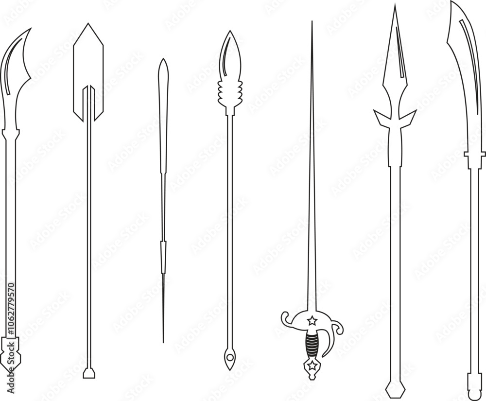 Spear icon set Indian sword knife, Viking weapons Spear Clipart handgun ...