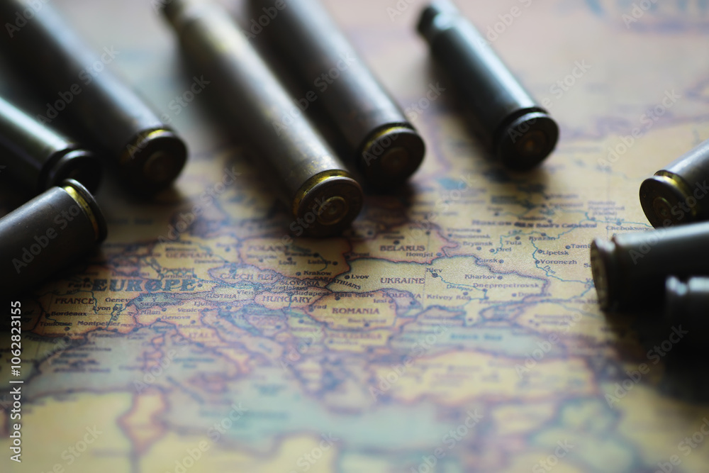 Bullet Casings on a Detailed Map of Europe Highlighting Conflict Zones ...