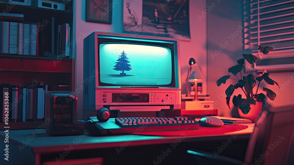 Vintage computer from the early 90s with a retro design, retro ...