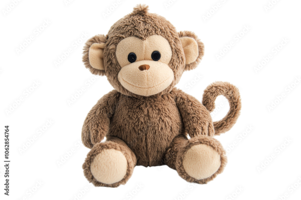 Soft plush monkey toy isolated on transparent background for children ...