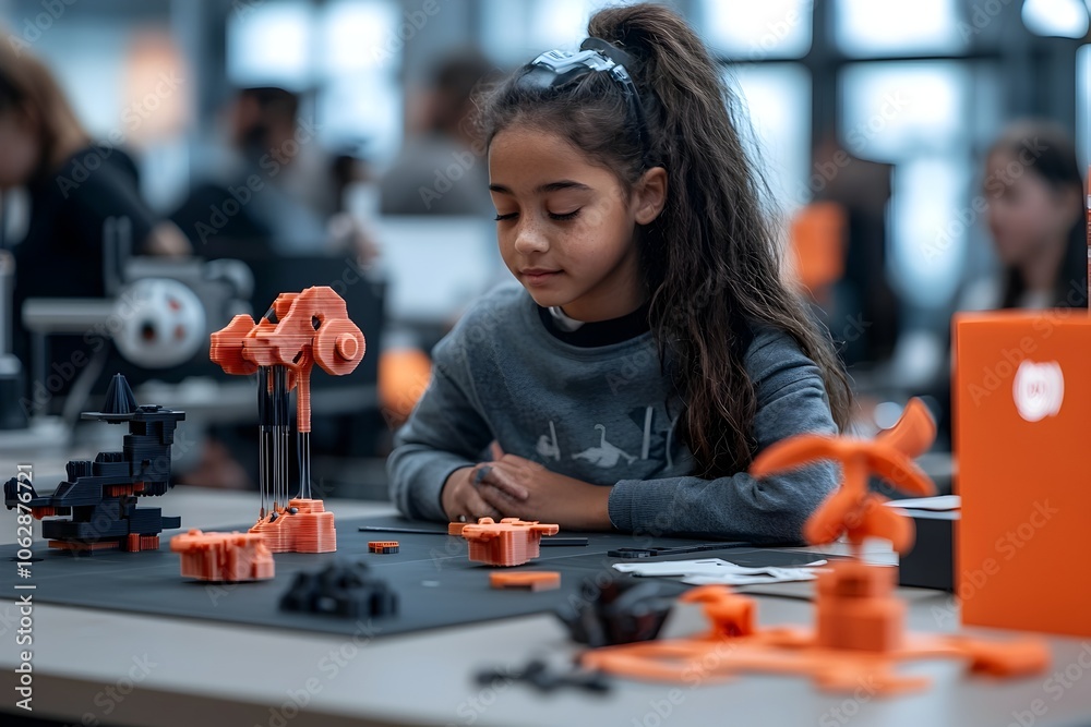 Diverse young innovators collaborate in a futuristic makerspace ...
