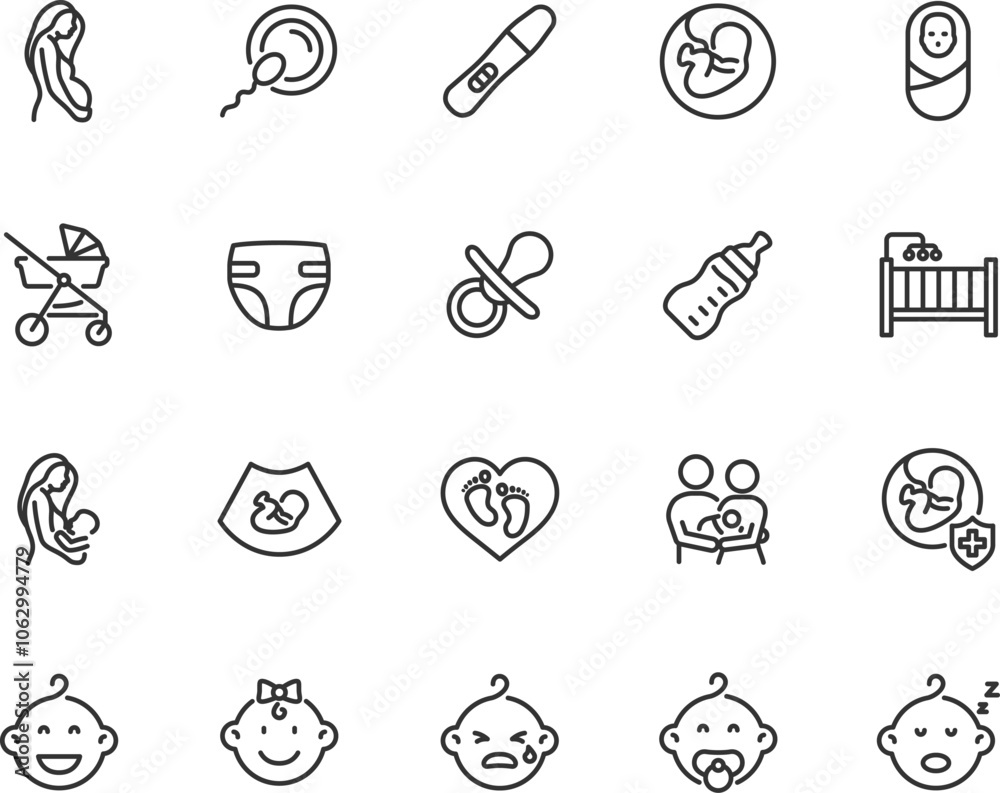 Vector set of maternity line icons. Contains icons pregnancy, baby ...