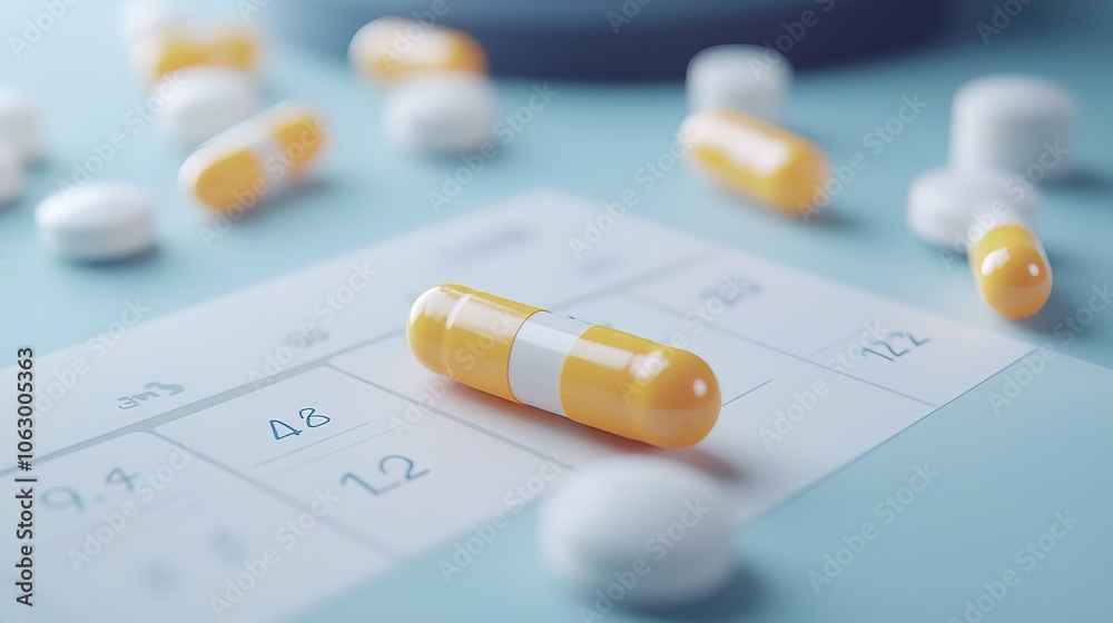 3D calendar marked date and time for reminder with pharmacy drug icon ...
