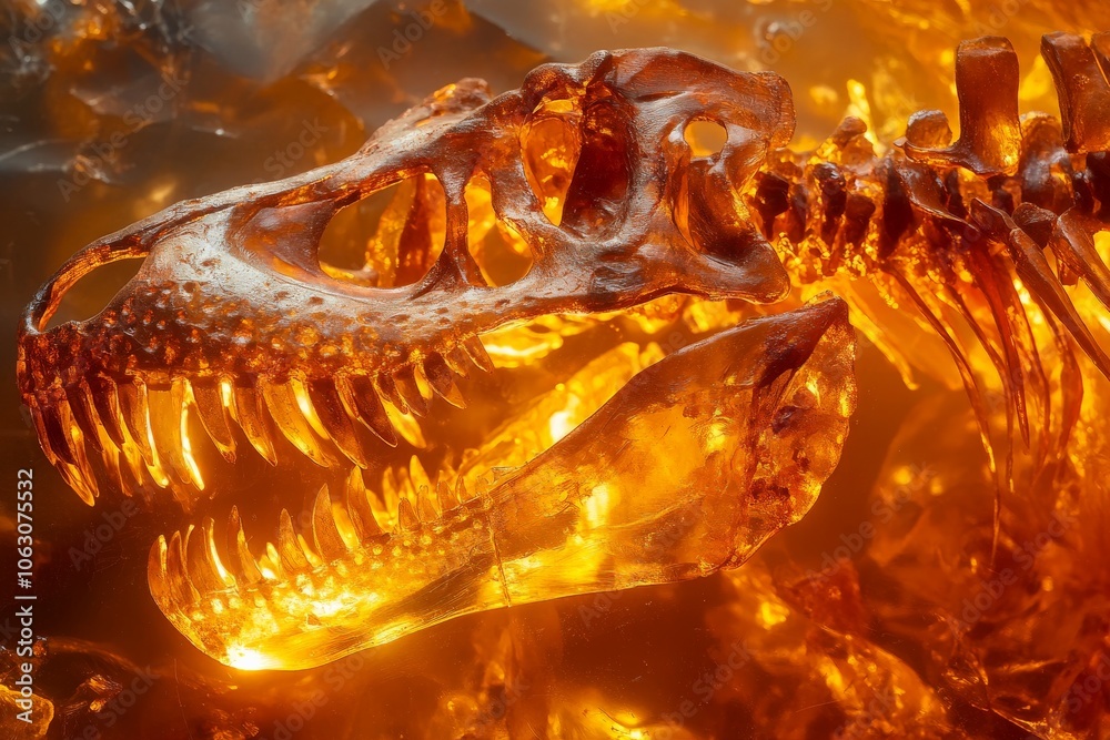An exquisite amber fossil encapsulates a dinosaur skeleton, revealing ...