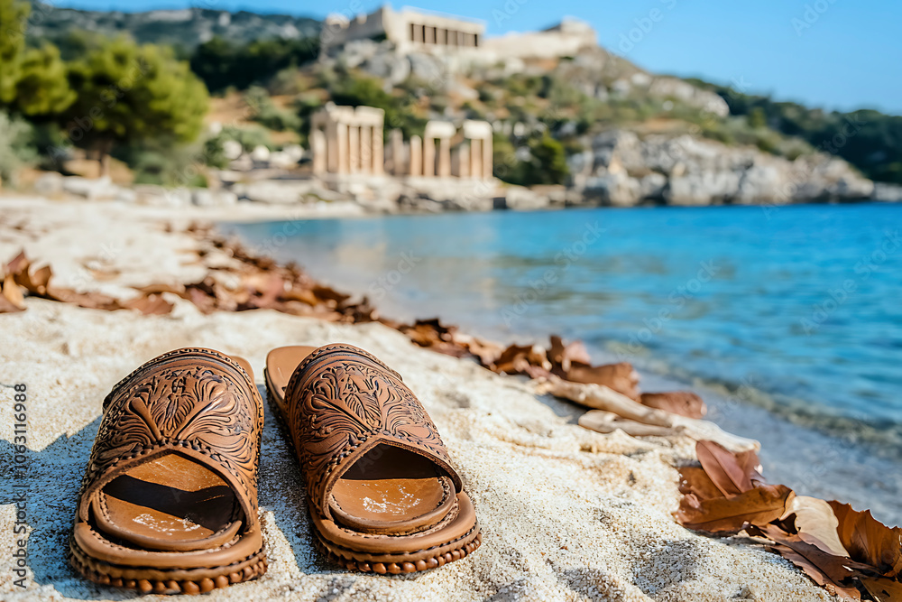 Authentic Greek Leather Sandals Featuring Detailed Handcrafted Patterns ...