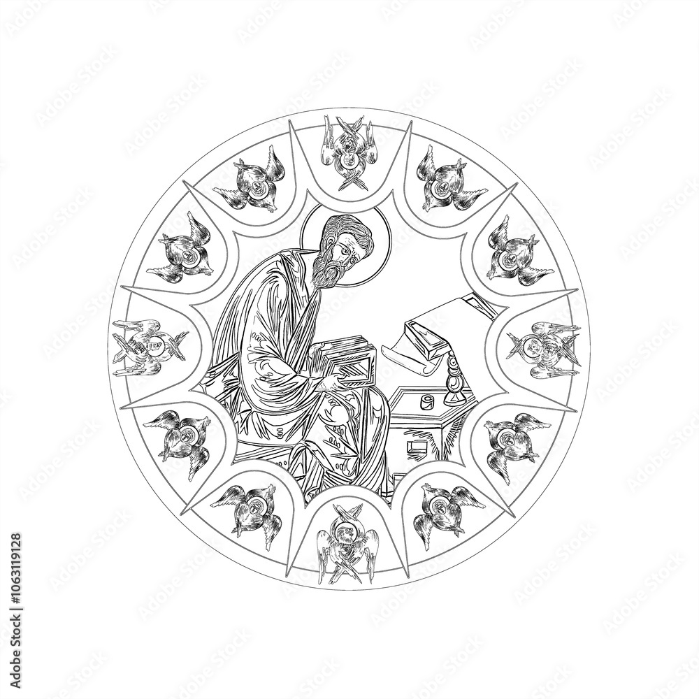 Matthew Levi the Apostle sky round dome with 4 apostles and seraphim ...