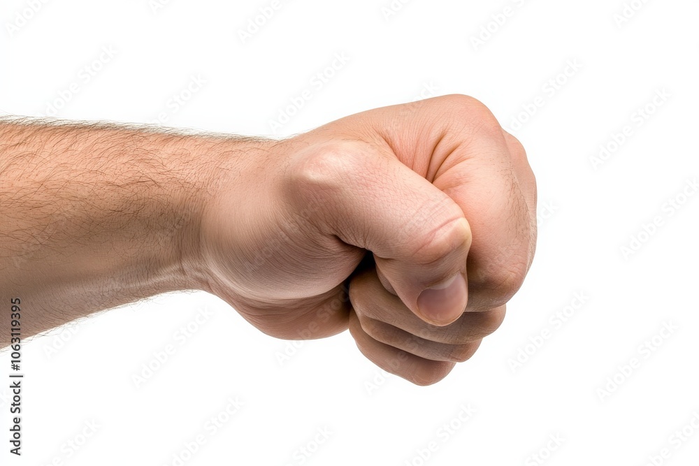 An image capturing a tightly clenched human fist with prominent veiny ...