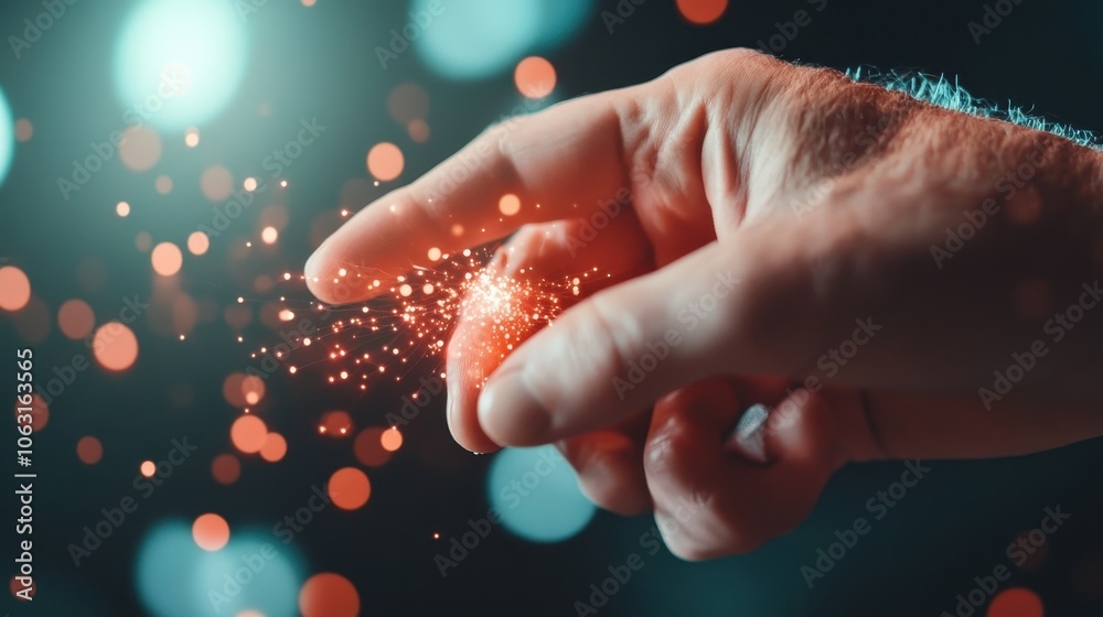 A hand is shown with magical sparks emitting from the fingertips ...