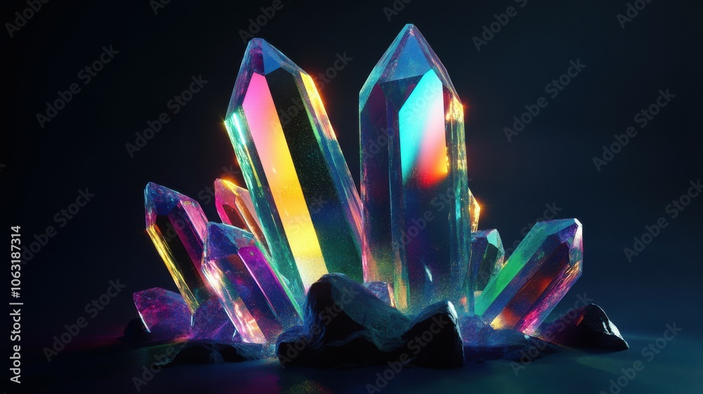 3d crystal glass shapes with refraction and holographic effect isolated ...