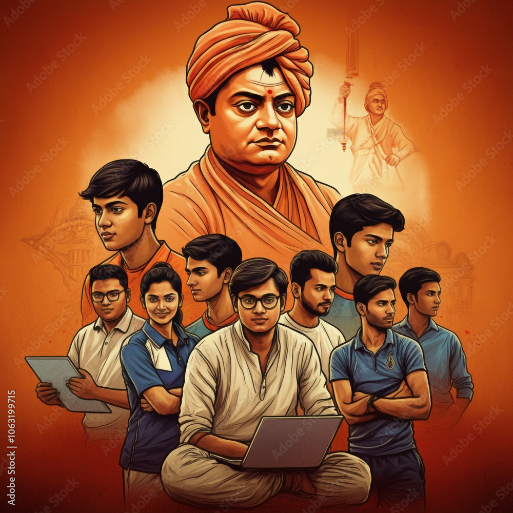 Portrait of Swami Vivekananda with young followers, symbolizing ...