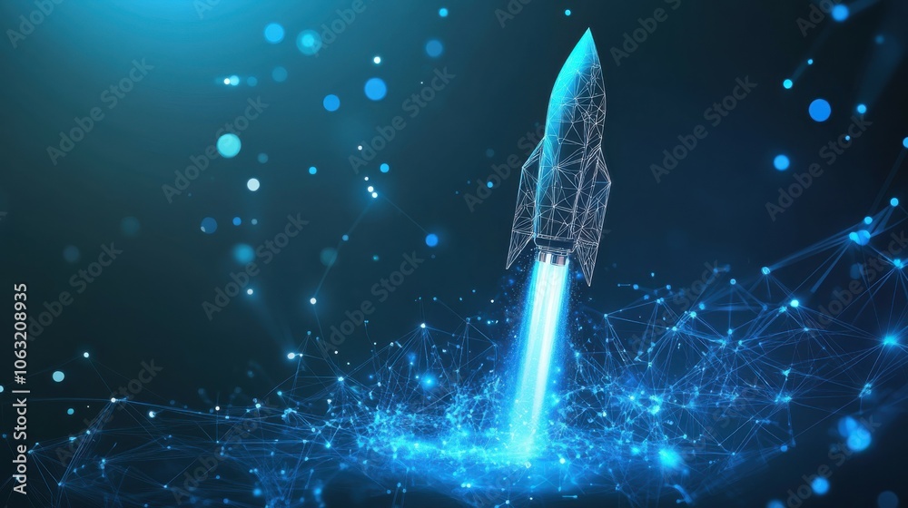 Abstract growth graph chart with launch rocket on technology blue ...