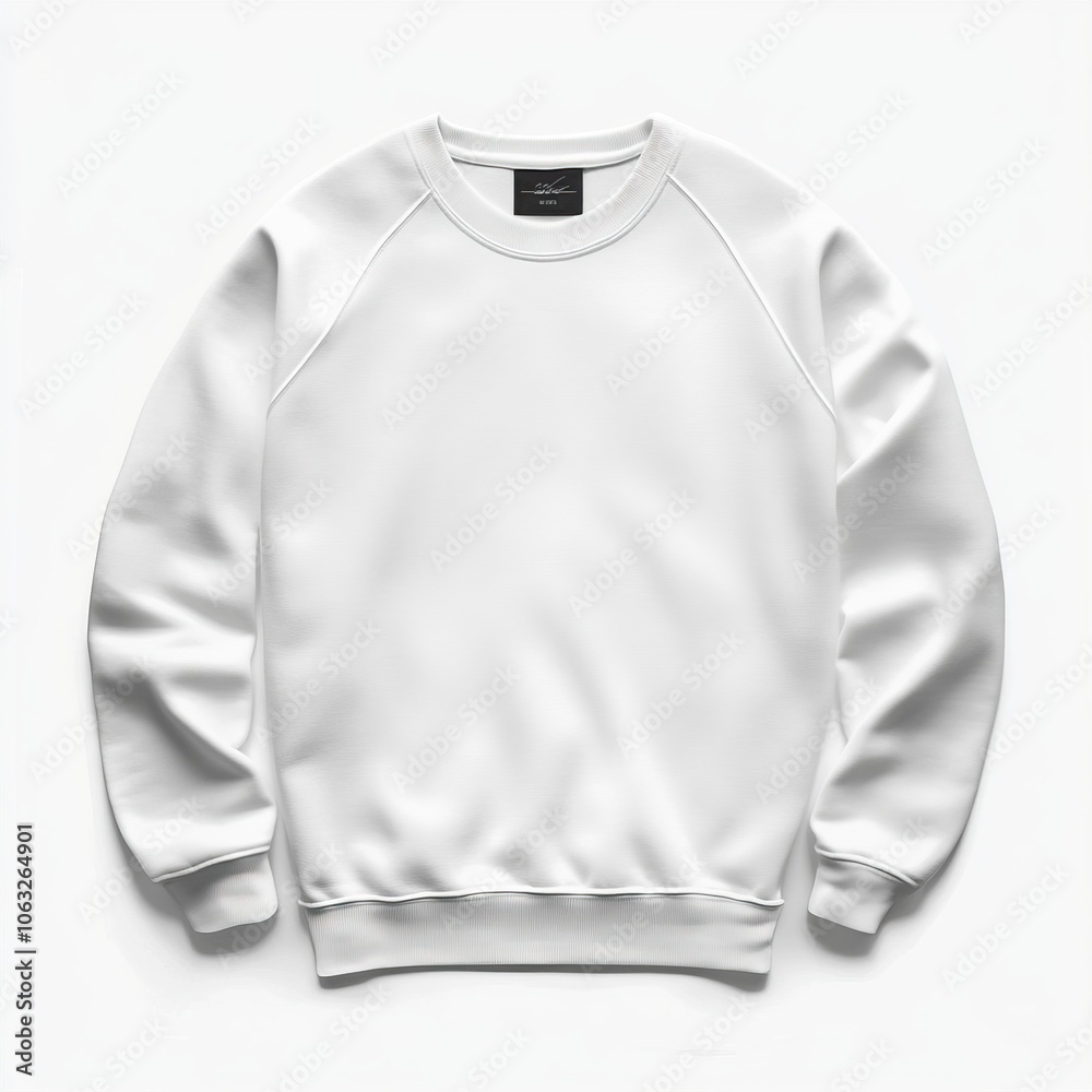 white sweatshirt, no background, flat lay, front view, Light white ...