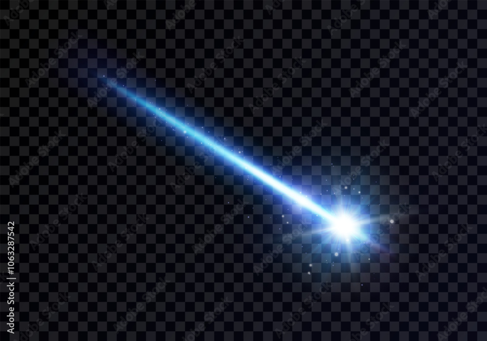 Light effect with a burning comet highlight, laser beam, meteor ...