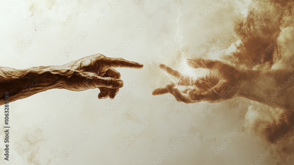 stunning depiction of the creation of Adam, where God breathes life ...