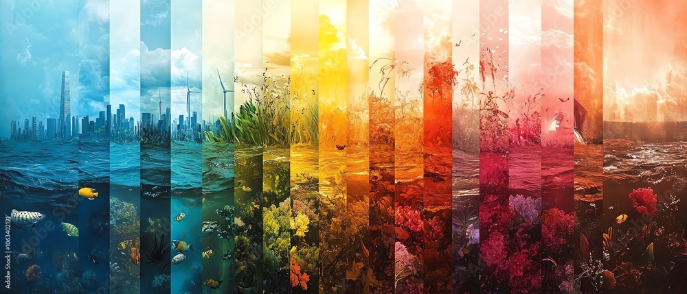 A vibrant collage of renewable energy sources, including biomass and ...