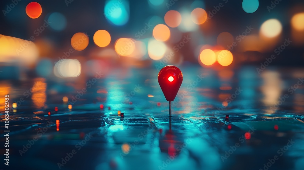 Location pin markers photographed on map with red pin in focus ...