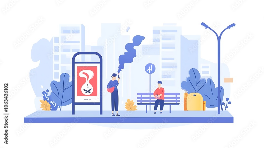 No Smoking Sign at the Bus Stop Stock Illustration | Adobe Stock