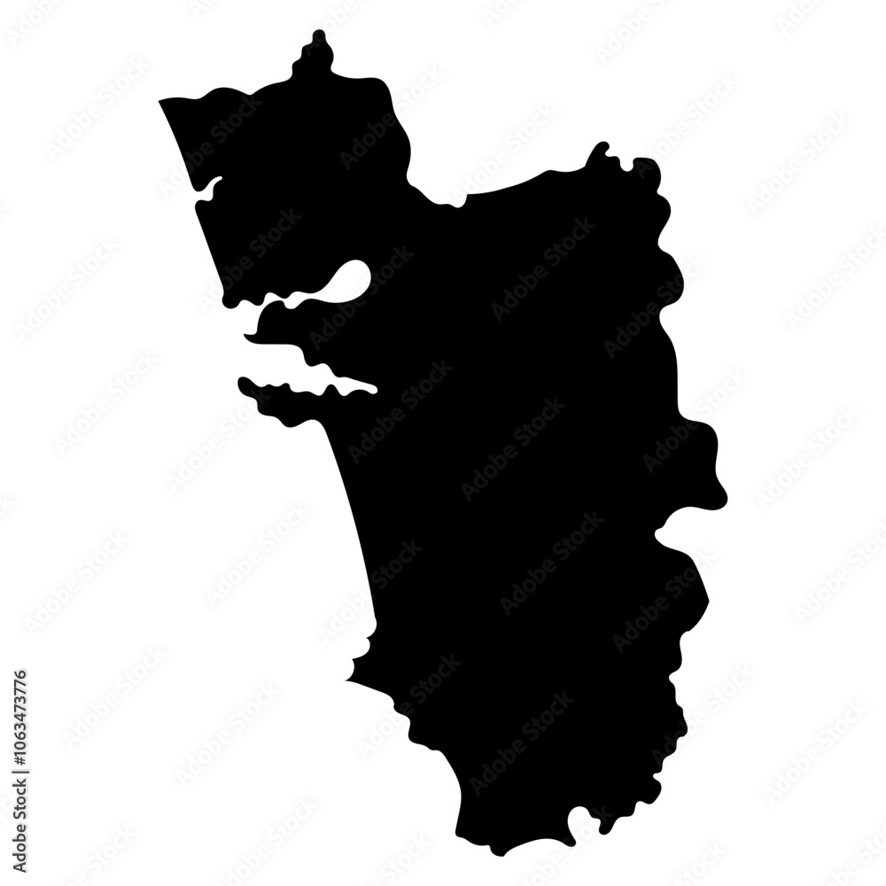 Hand drawn black map of Goa, Indian state. Silhouette, geography ...