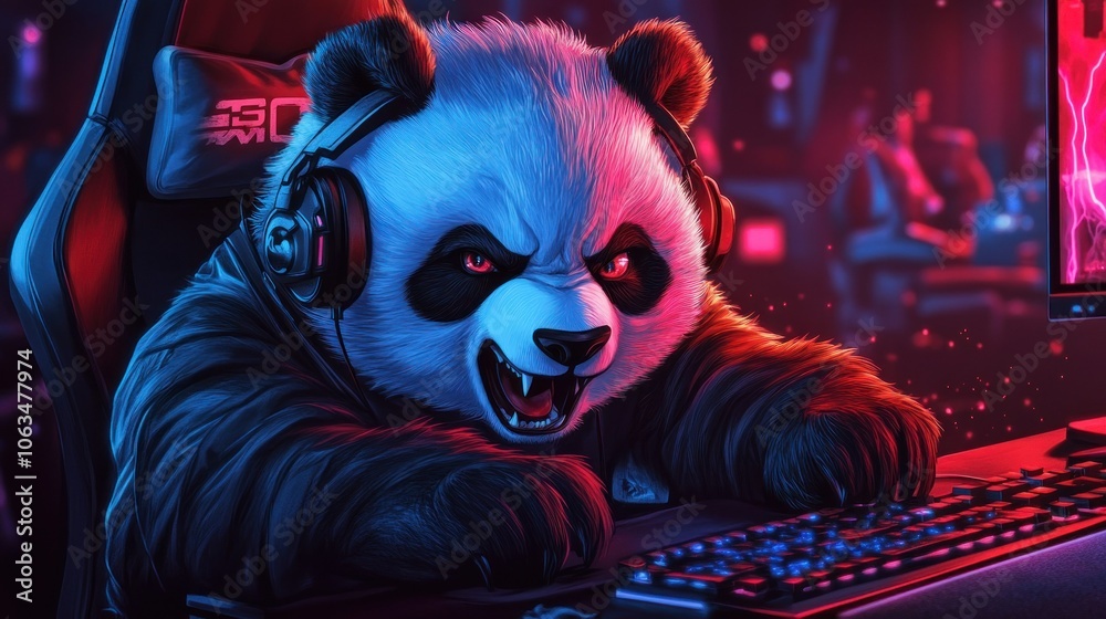 Gaming panda angry expression animal head E-Sport tournament background wallpaper AI generated ...