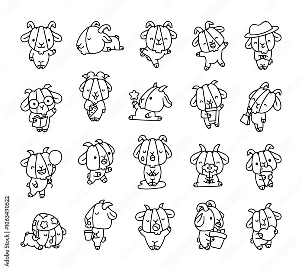 Cute and funny baby goat cartoon character bundle for kids with kawaii ...
