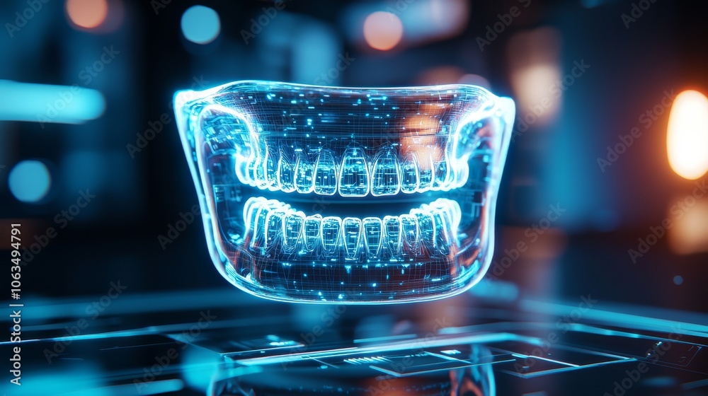 Advanced holographic tooth structure showing digital health analytics ...
