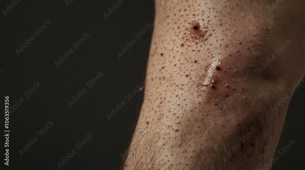 Foto de Stock Multiple mosquito bite scars visible on leg, highlighting ...