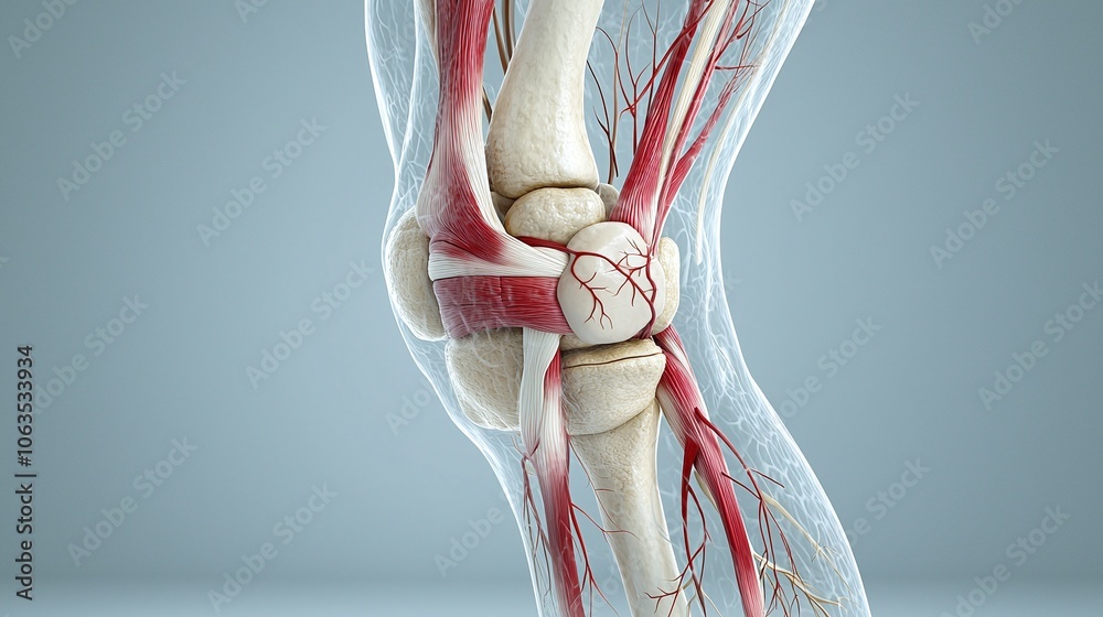 Illustrated Knee Joint with Ligament Injury Anatomical view of the knee ...