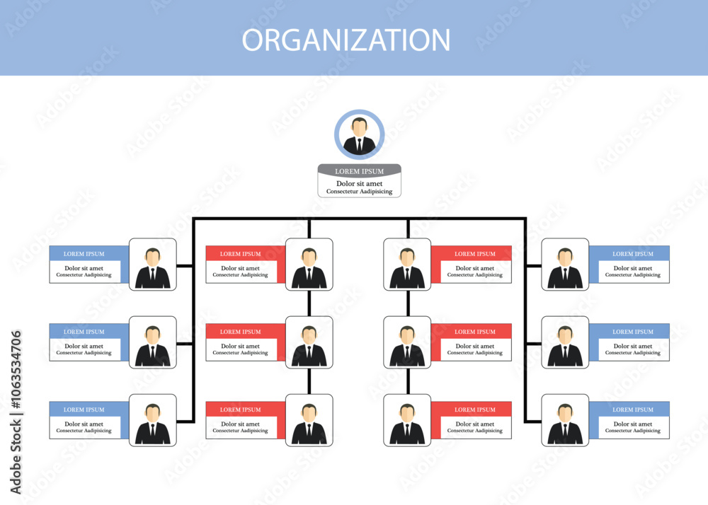 Organization Chart Infographics with People Icon and Abstract Line ...