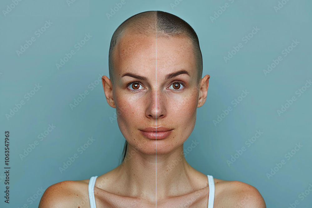 Generative AI collage two photos comparison before after anti hair loss ...