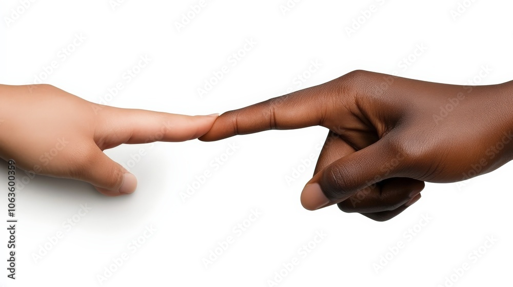 Connection: A symbolic image of two hands of different skin tones ...