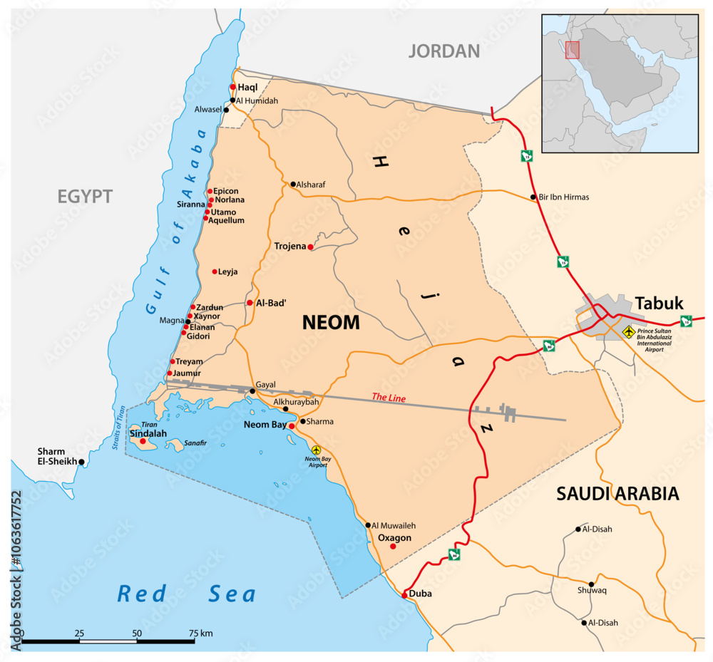 Map of the Saudi Arabian settlement project Neom Stock Vector | Adobe Stock
