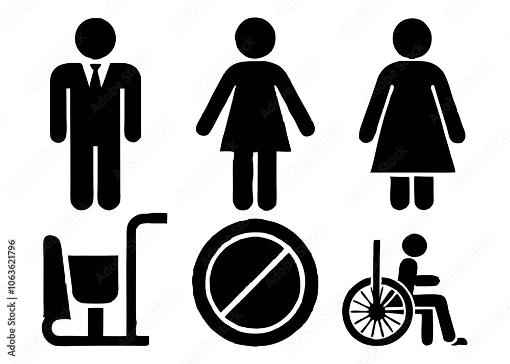 Symbols Representing Gender Identity, Accessibility, and No Entry Signs ...