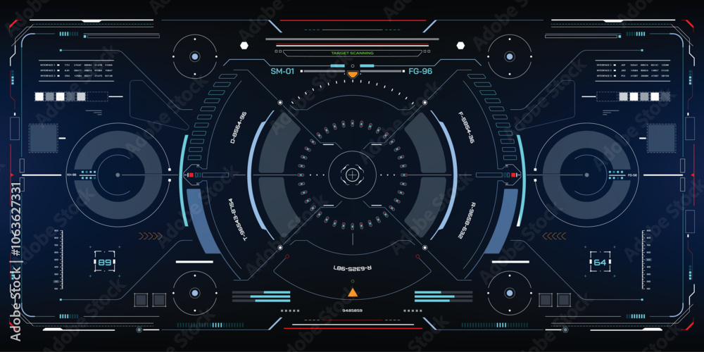 HUD digital futuristic element of drone, radar, cockpit, space ship cyberpunk design concept. UI ...