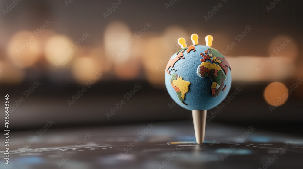 3D globe map marker showcasing continents and locations, symbolizing ...