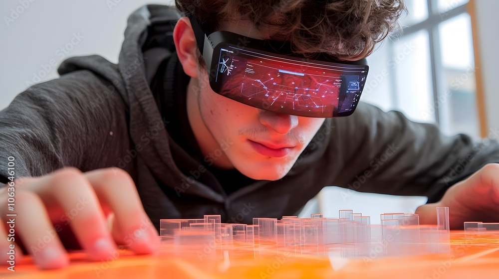 Candid photo of a student studying a 3D map with AI-suggested study ...