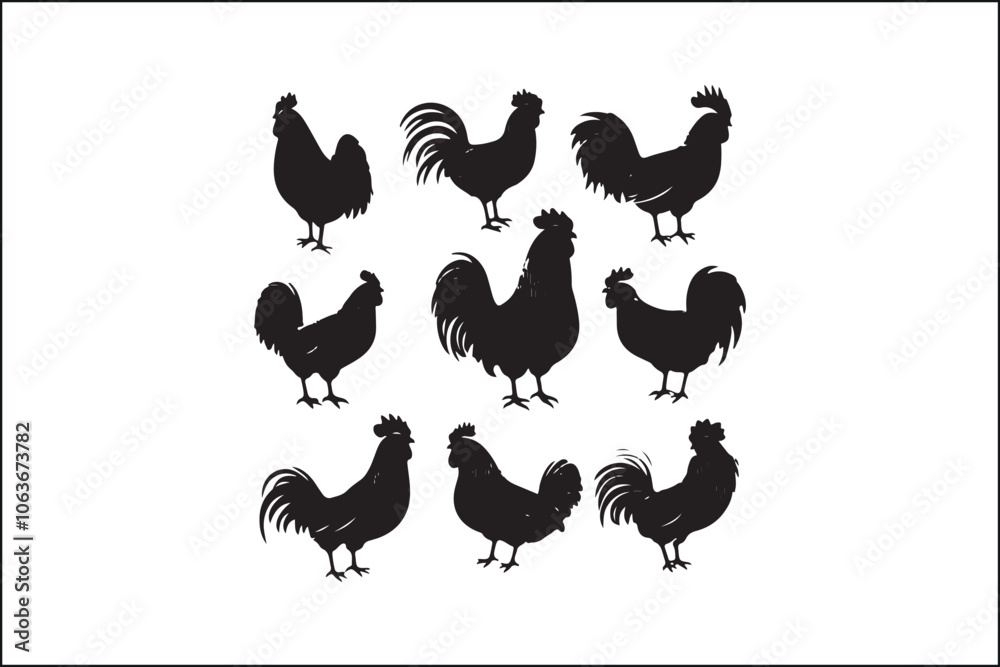 Rooster Silhouette Bundle | Farm Animal Vector Clipart | Cock SVG for ...