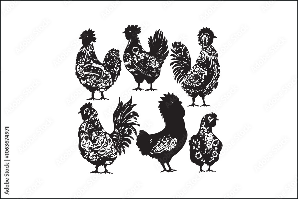 Rooster Silhouette Bundle | Farm Animal Vector Clipart | Cock SVG for ...