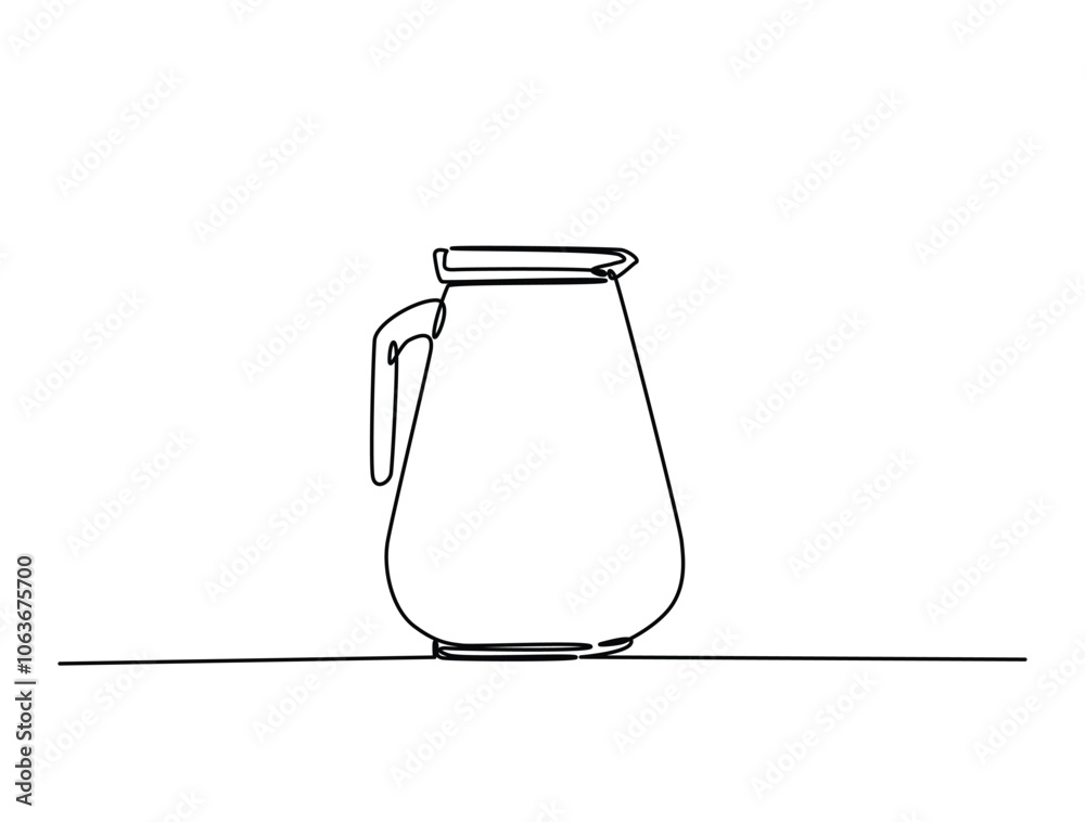 Continuous one line drawing of water pitcher glass. water jug in single ...