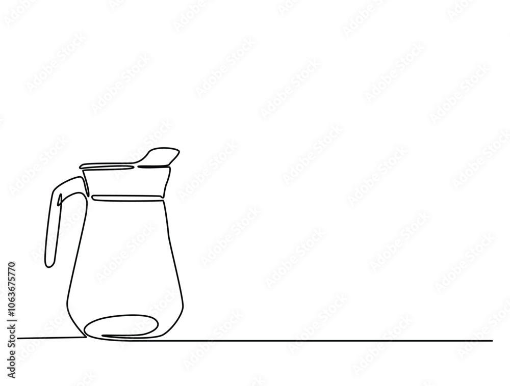 Continuous one line drawing of water pitcher glass. water jug in single ...
