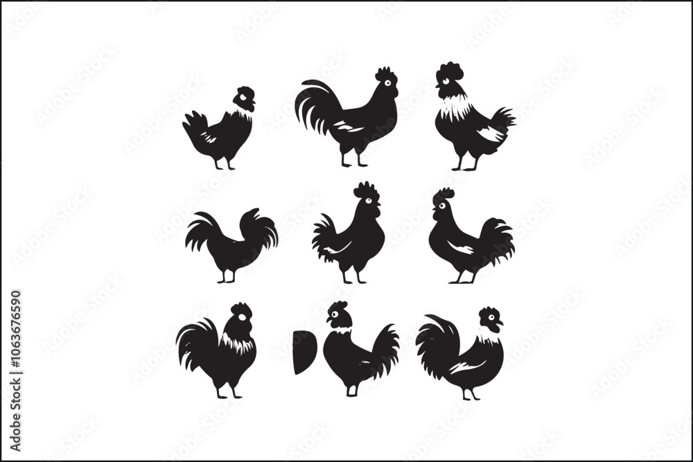 Rooster Silhouette Bundle | Farm Animal Vector Clipart | Cock SVG for ...